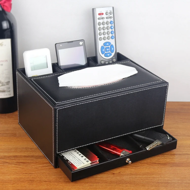 Quality leather multifunctional desktop storage box wood tissue box ...