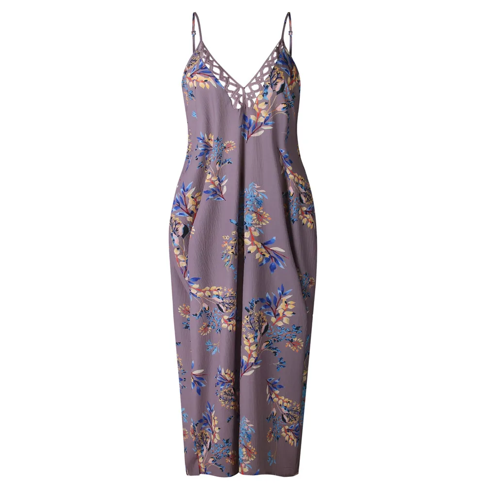 Women's Spaghetti Strap Floral Print Deep V Neck Pocket Boho Maxi Long ... Women's Spaghetti Strap Floral Print Deep V Neck Pocket Boho Maxi Long ...