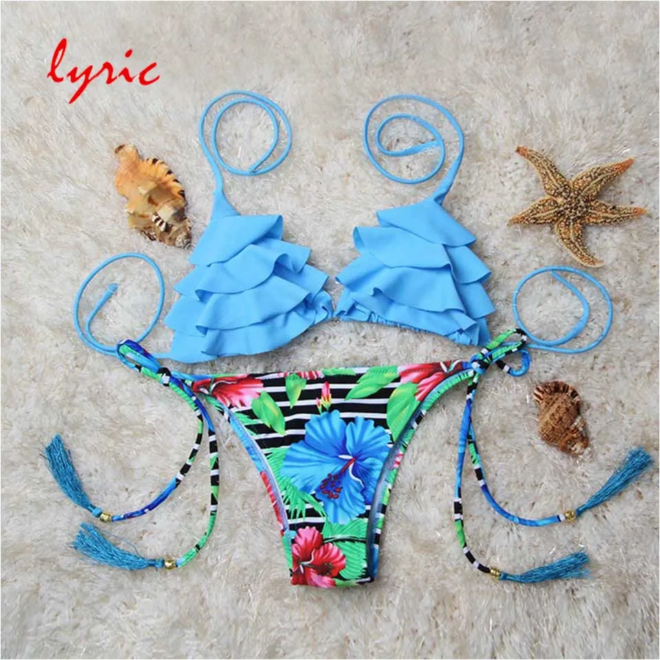 Lyric 2019 New Sexy Bikinis Women Swimsuit Summer Floral Tassel Swim