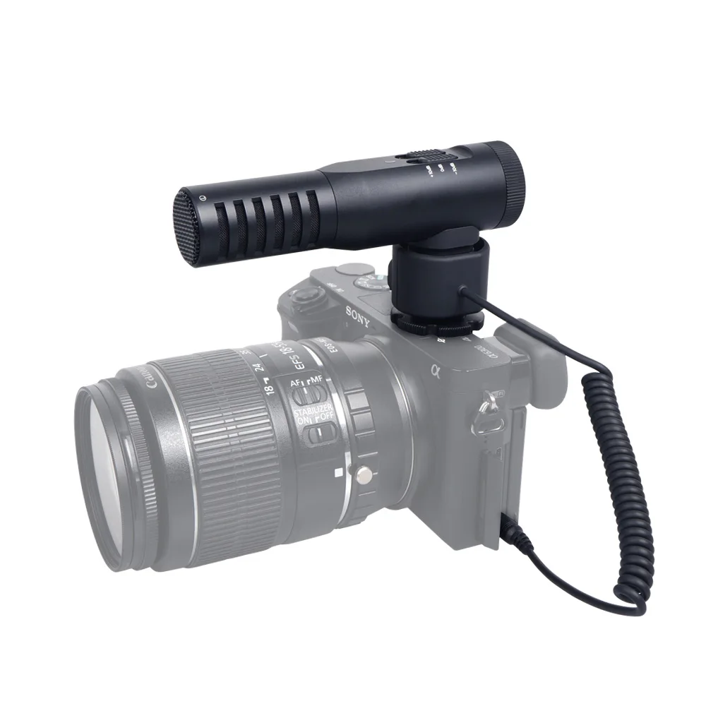 Comica on camera 스테레오 산탄 총 비디오 마이크 인터뷰 마이크 (dslr 카메라 용 저절단 및 감도 조절 가능 ...