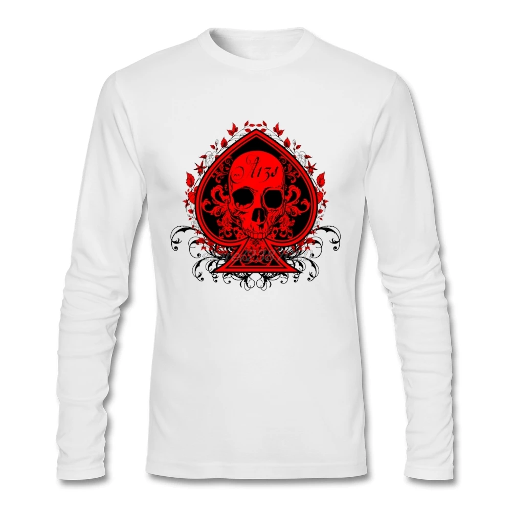 For Sale Offensive T Shirts Men's Aces Skull Red Long Sleeved T Shirts ...