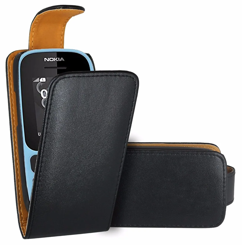 Black Flip Premium Leather Skin Bag Case Cover For Nokia 105 (2017 ...