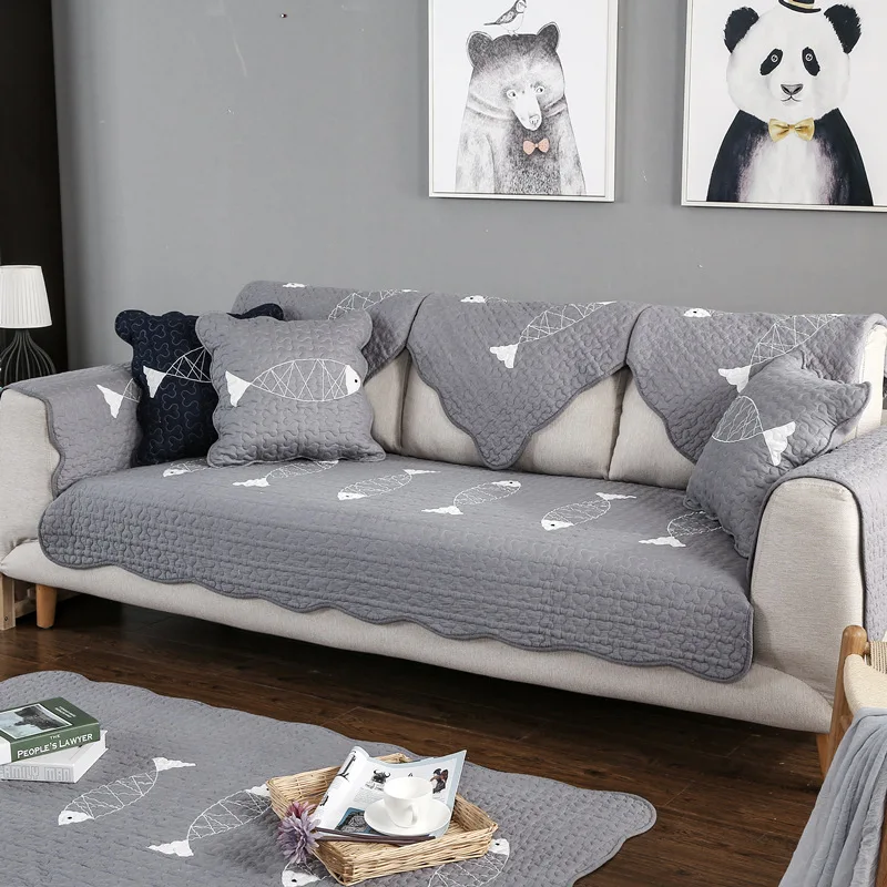 1 Piece Sofa Cover Fish Pattern Slip Resistant Sofa Towel Four Seasons ...