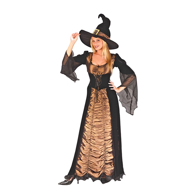 Women Halloween Cosplay Dress Medieval Witch Costume Stain Front Role ...