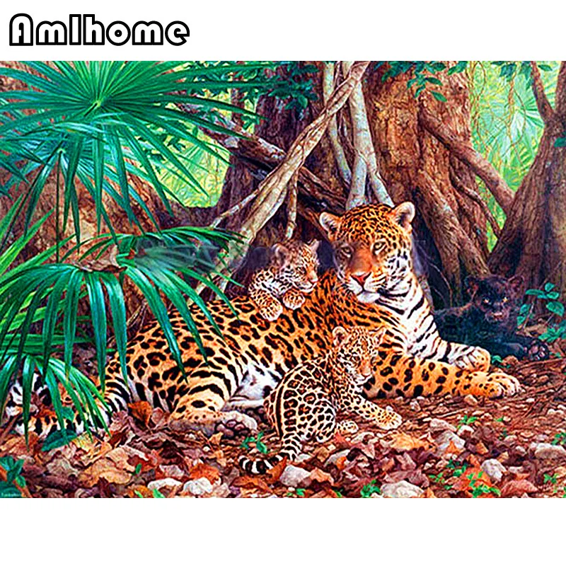 AMLHOME NEW 3D Diamond Painting Cross Stitch Leopard Crystal Needlework ...