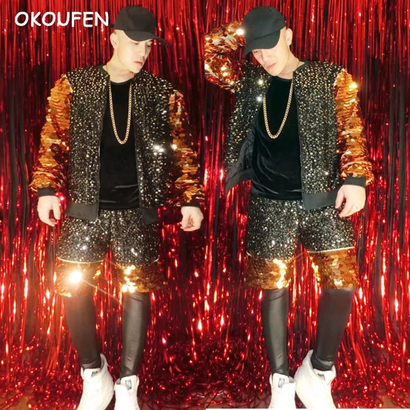 Black Gold Hip Hop Costumes | Stage Costume Gold Men | Stage Wear Men ...