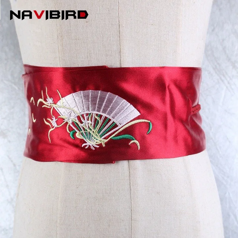 Fan Embroidery Satin Silk Corset Belt Women 2018 Chinese Style Wide ...