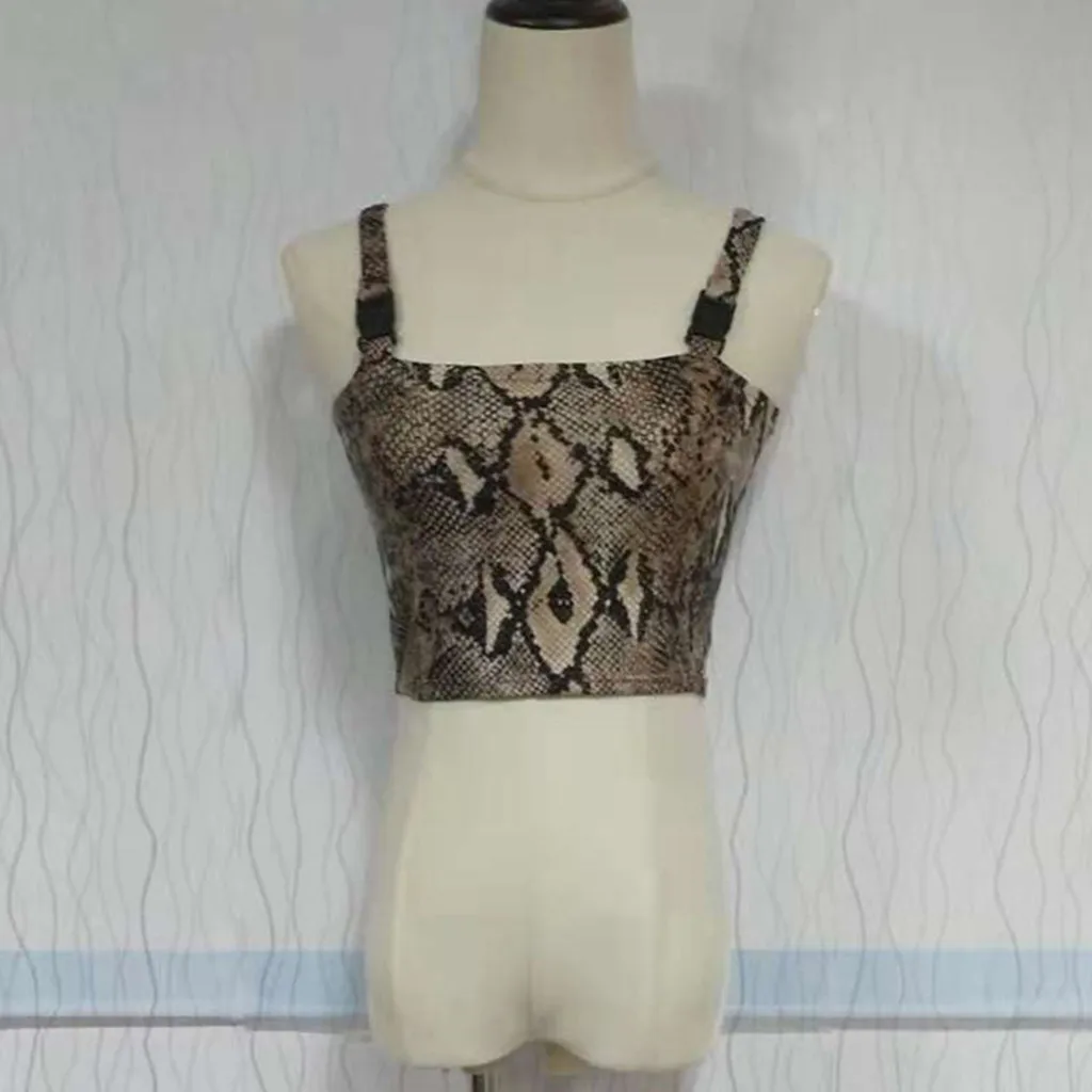 Feitong, женские сексуальные майки со змеиным принтом, облегающий кроп ...