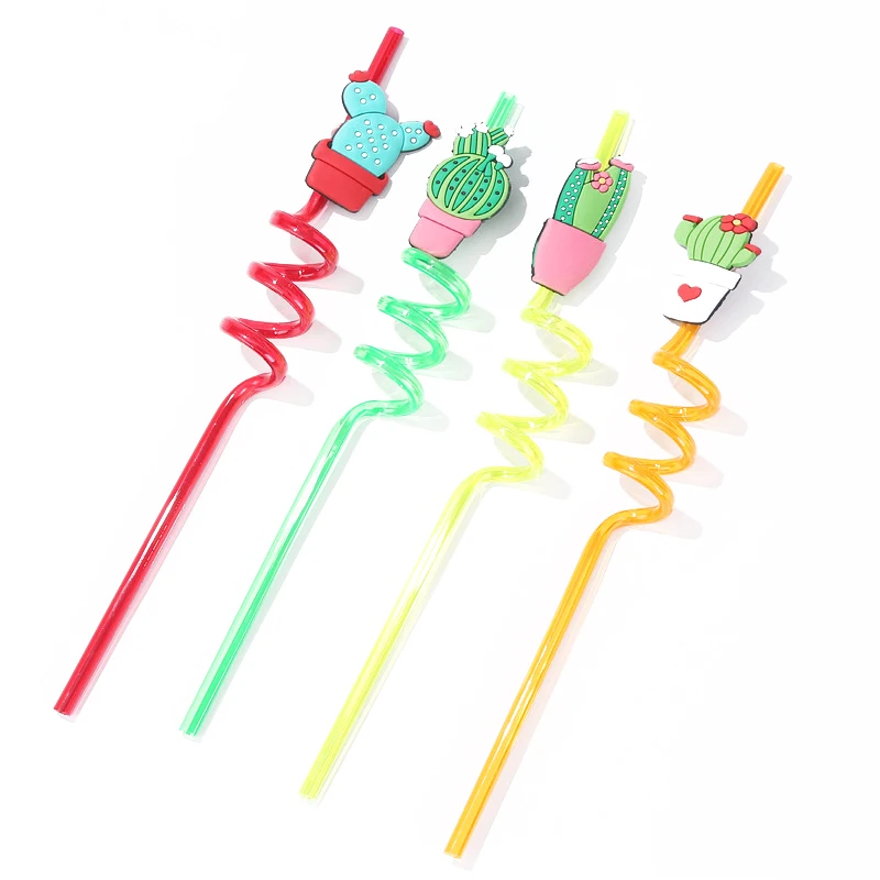 4pcs Cute Cartoon Plastic Straws Cactus Juice Drinking Straw for ...