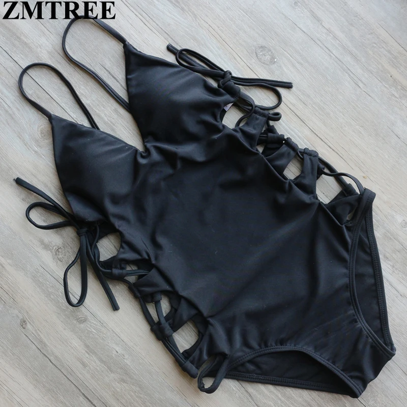 ZMTREE bañador de una pieza sin espalda para mujer, Monokini lateral cortado, ropa de playa ...