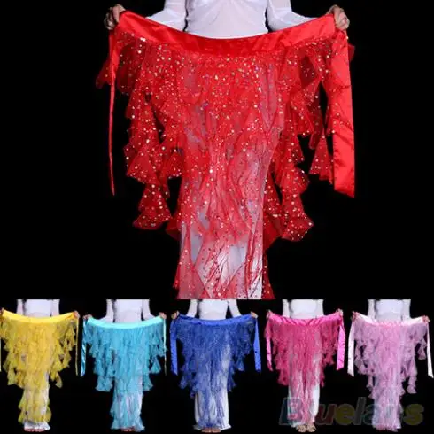 Hot Belly Dance Mesh Sequins Waistband Hip Scarf Wave Costume Dancewear ...