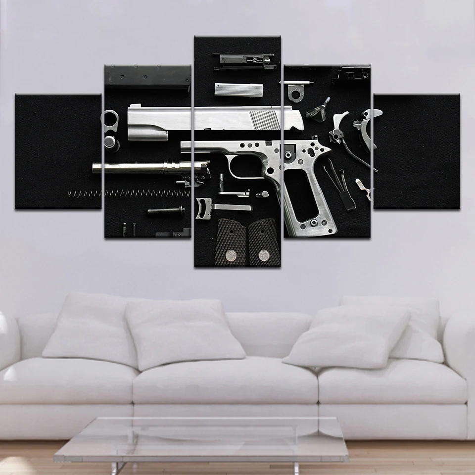 Canvas Paintings Firearms and Gun art work 5 Pieces Wall Art Painting ...