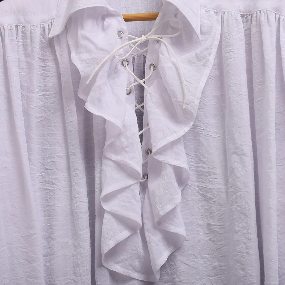 חולצות - Vintage Men White Ruffled Pirate Shirt Medieval Renaissance ...