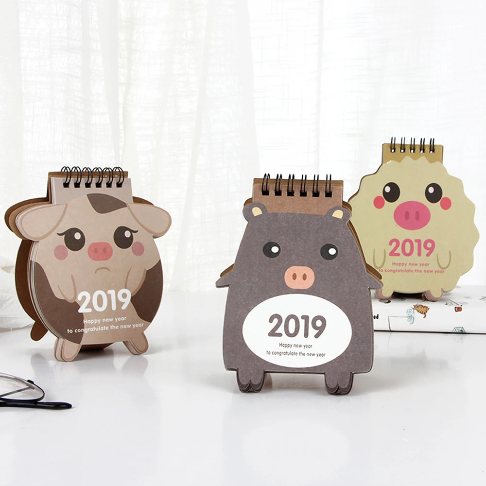 2019 Kawaii Animals Cartoon pig Mini Desktop Paper Calendar Daily ...