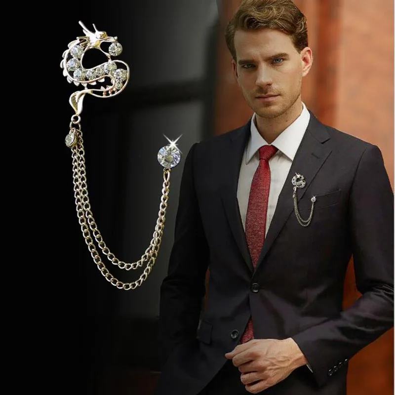 Borla Broches Terno dos homens Cor de Ouro Bonito Dragão Animal Bonito ...