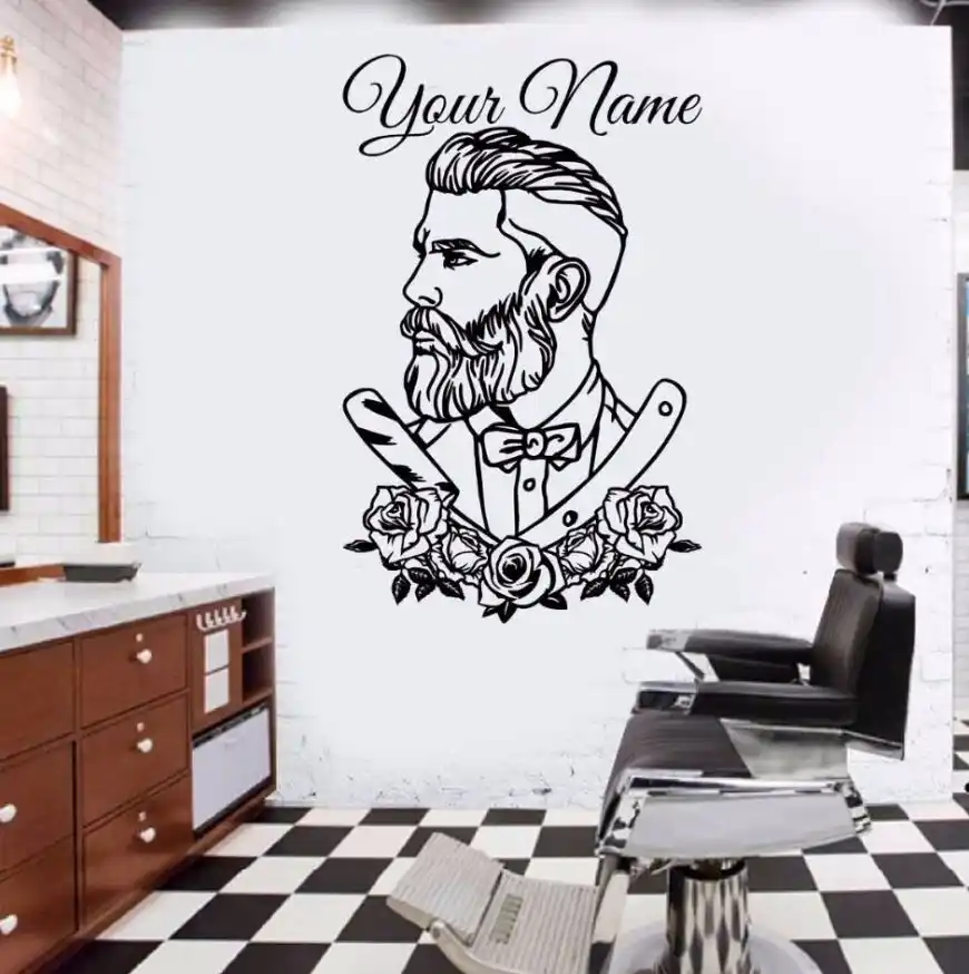 Barber Shop Wall Decal Tattoo Hipster Personalized Name Wall Sticker ...