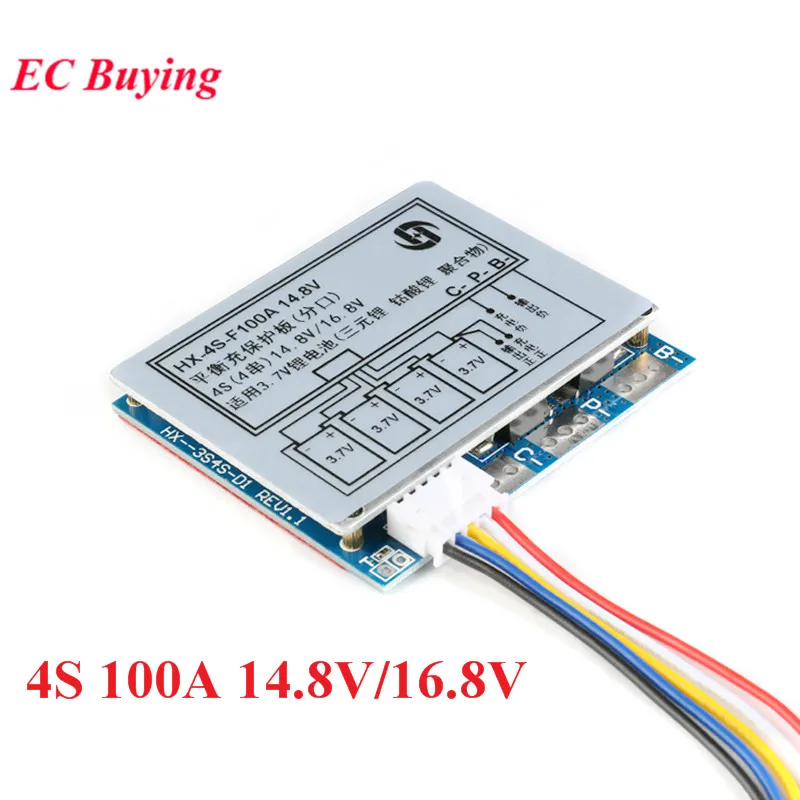 4S 100A 14.8V/16.8V Li-ion Lithium 18650 Battery BMS PCM Protection ...