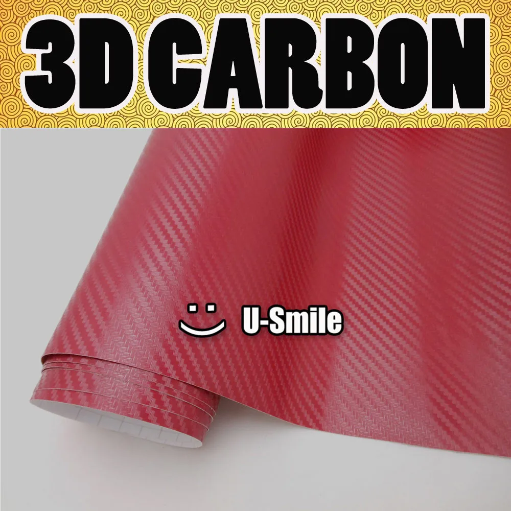 Premium Wine Red 3D Carbon Fiber Vinyl Wrap Sticker Decal Film Sheet ...