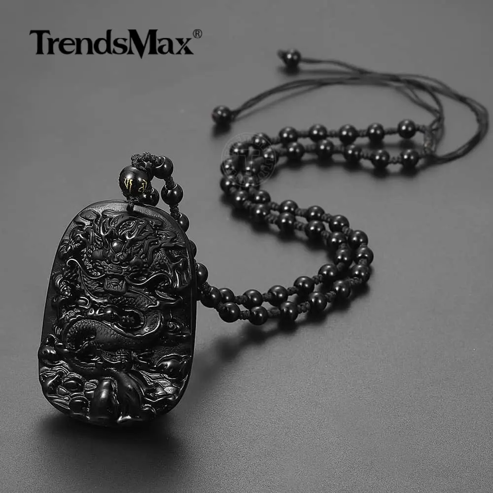 Natural Obsidian Pendant Necklace for Mens Women 7 Style Black Stone ...