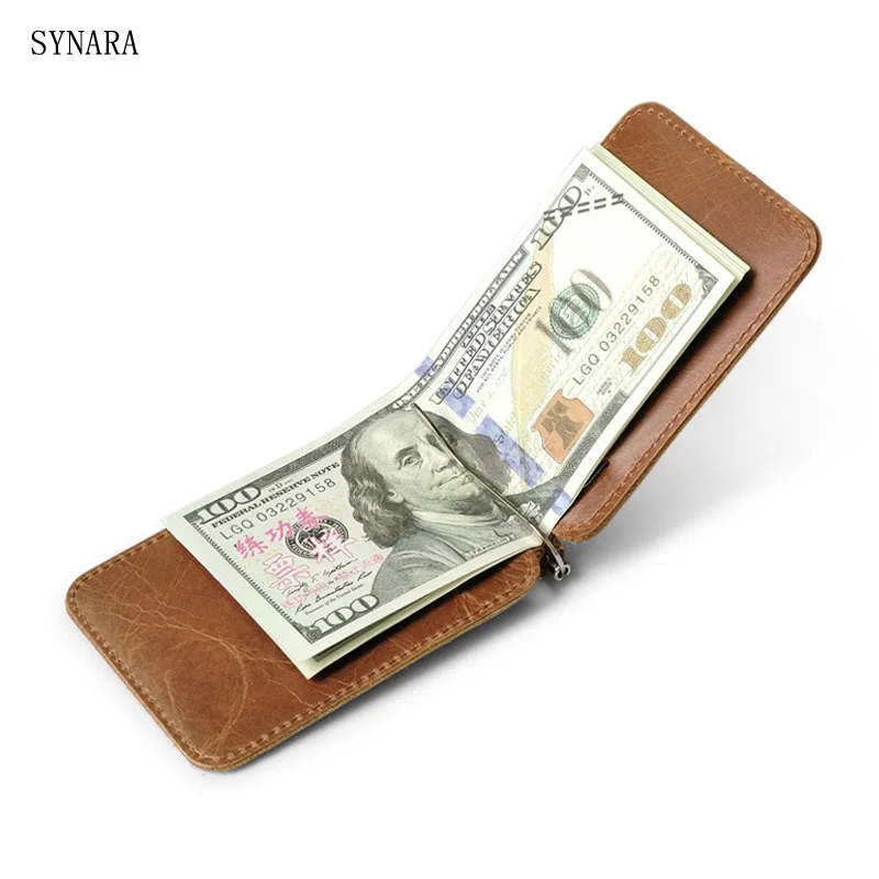 Thin Billfold Wallet Men Money Clips Real Leather 2 Folded Open Clamp ...