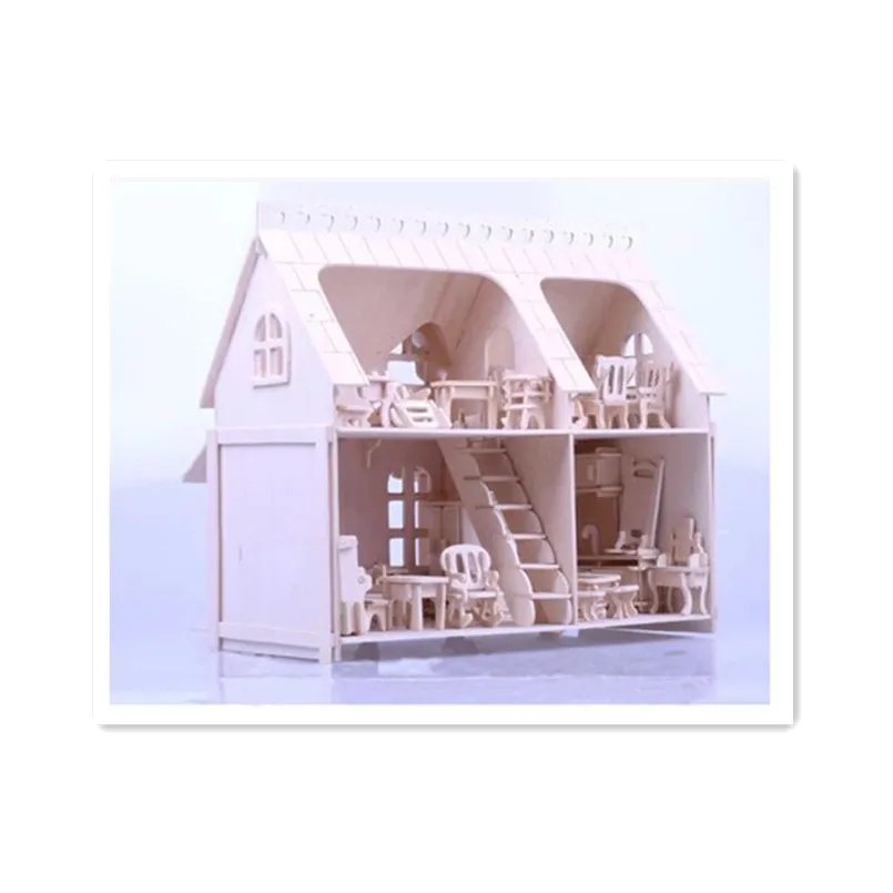 Educational 3D Wooden Miniature Toy House, DIY Wood House With 34pcs ...
