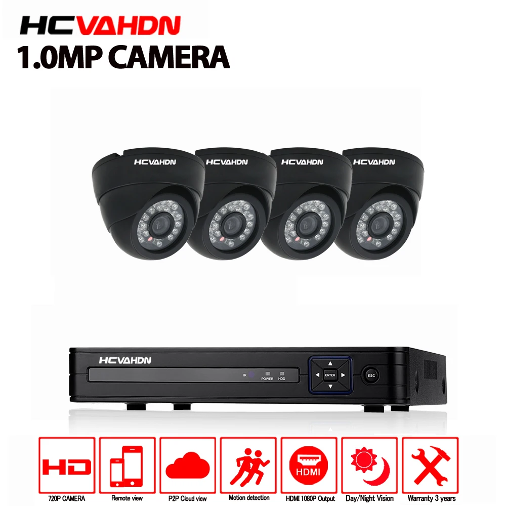 1.0MP HD 4CH Surveillance Home Security Camera DVR Kit AHD 2000TVL ...