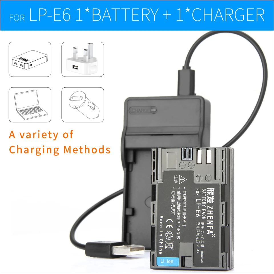 zhenfa 1x LP E6 LP E6 LPE6 Battery batteries + USB Charger for Canon DSLR EOS 5D 5D2 5DS R Mark ...