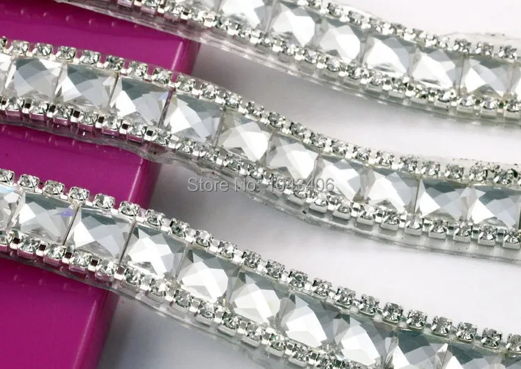 freeshippment White Rhinestones Silver Chain Iron on Hotfix Crystal ...