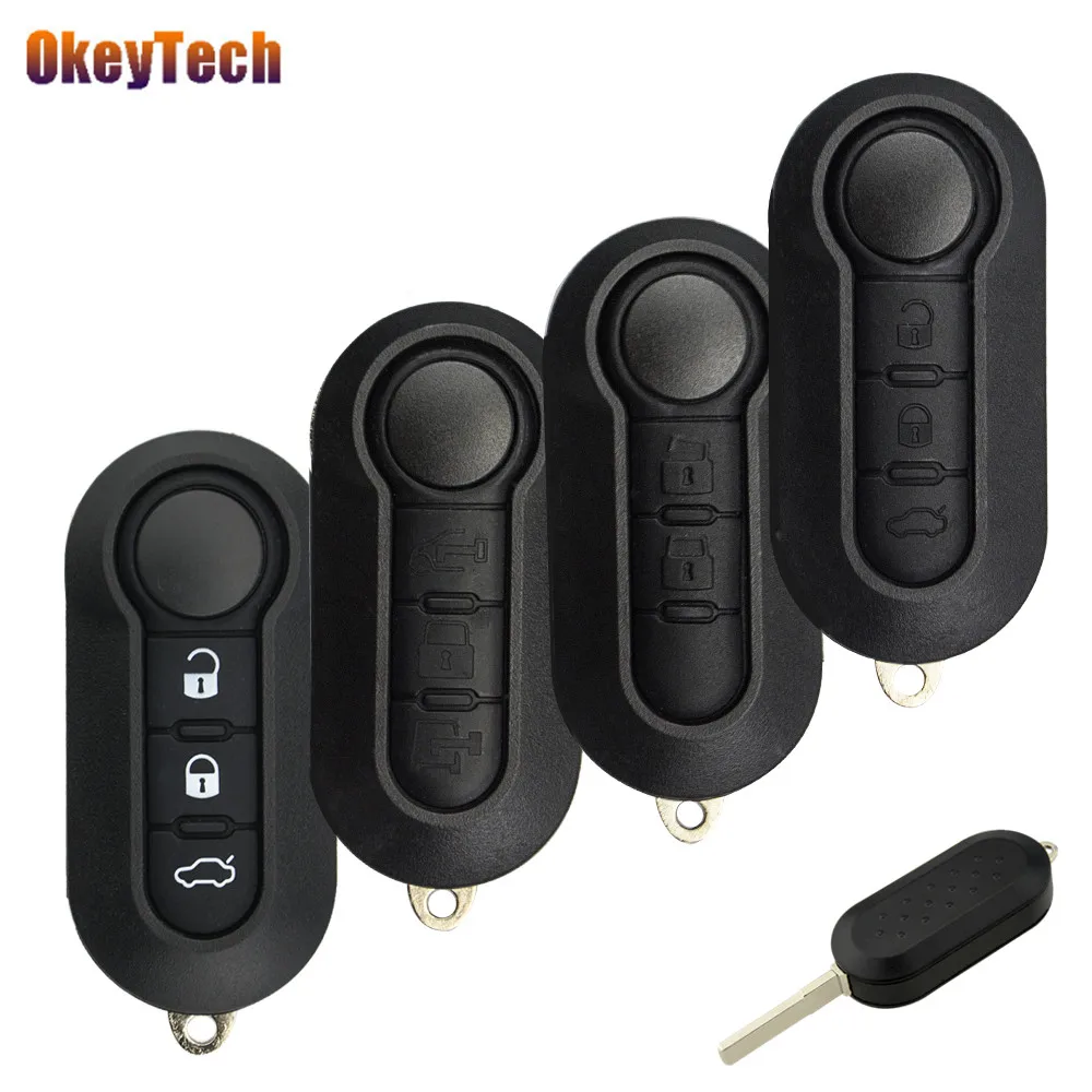 OkeyTech 3 Buttons Filp Folding Remote Car Key Shell For Fiat 500 Panda ...
