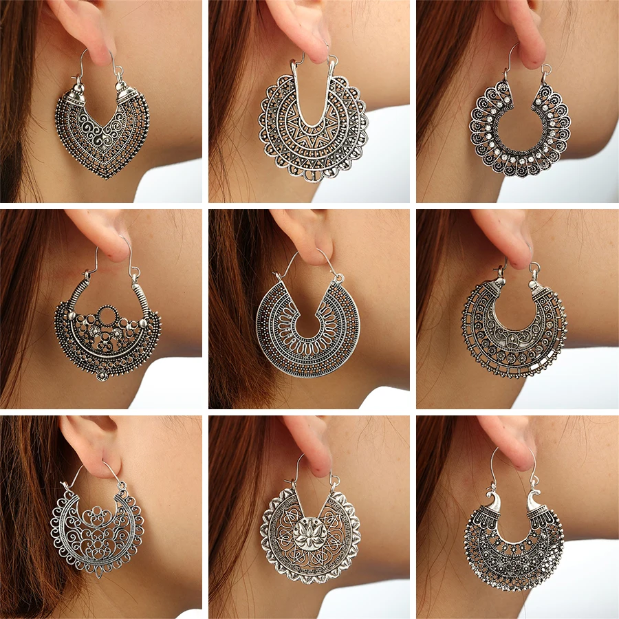 HuaTang Vintage Ethnic Earring Geometric Antique Silver Color Gold ...