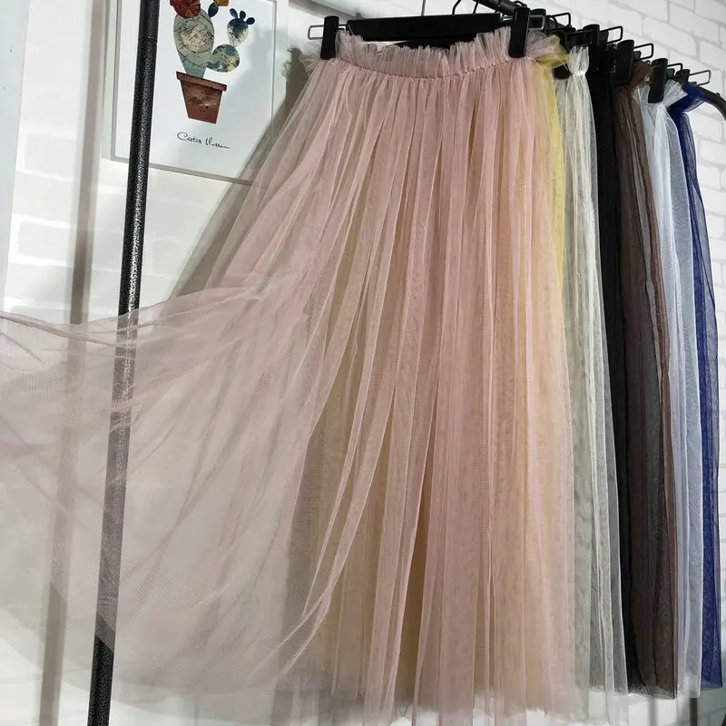 Jupe transparente en maille monocouche pour femme,jupe en fil net,demi ...
