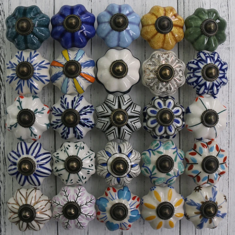 1x Ceramic Knobs Kitchen Cabinet Knobs Drawer Pulls Porcelain Antique ...