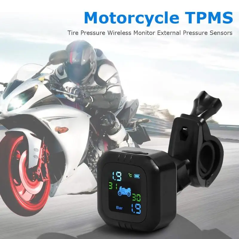 Motorcycle TPMS Tire Tyre Pressure Monitor System 2 Wireless External ...