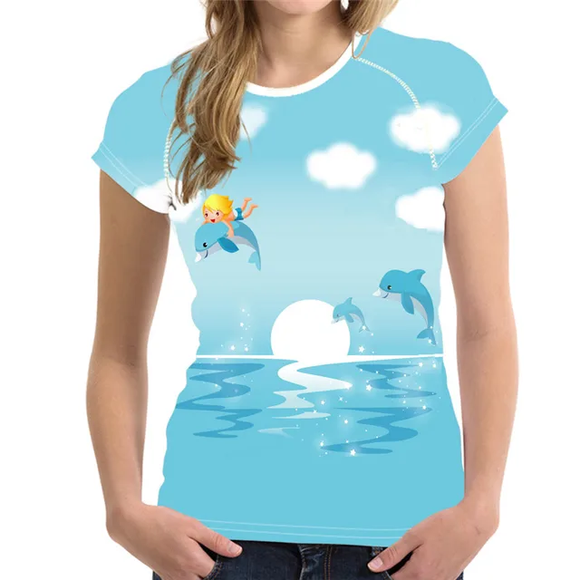 FORUDESIGNS 3D Dolphin Printed Women T Shirt Fashion Bodybuilding Tee ...