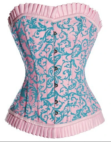 Long Lined Pink & Blue Brocade Pattern Corset Wholesale Sexy Pleated ...