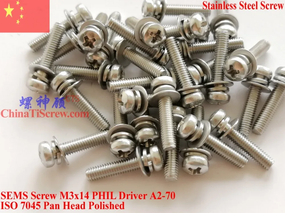 Stainless-Steel-SEMS-screws-M3x14-Pan-Head-1-Phillips-Driver-Polished ...
