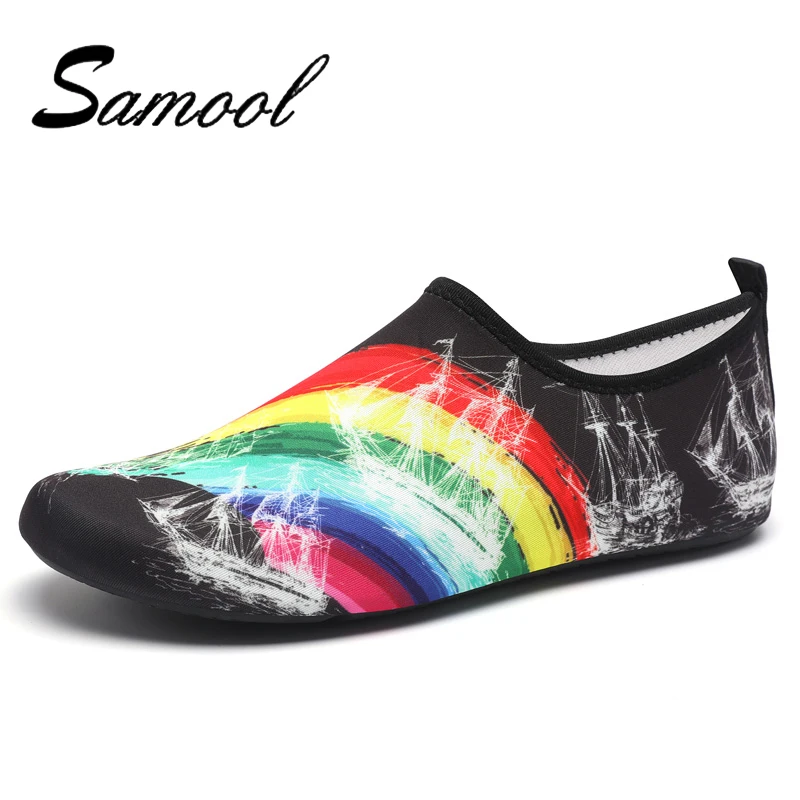 2018 Summer Couple Shoes Rainbow Print Water Shoes For Surf Swim Water ...