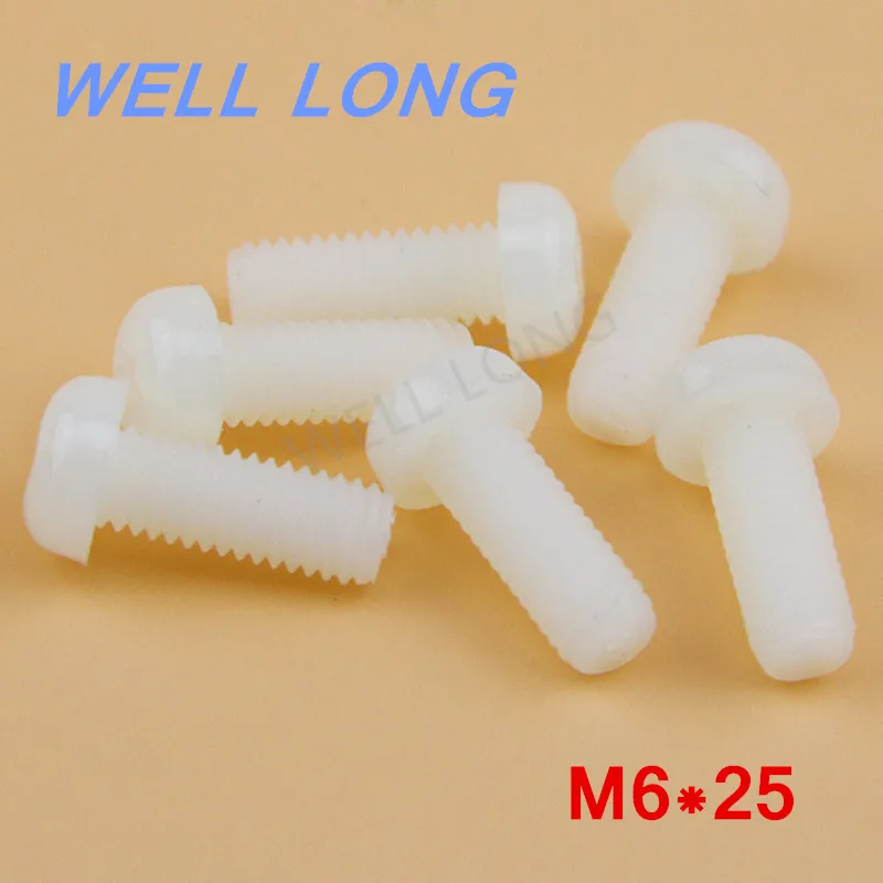 100pcs/lot M6*25mm White Round head cross nylon screws, pan head ...