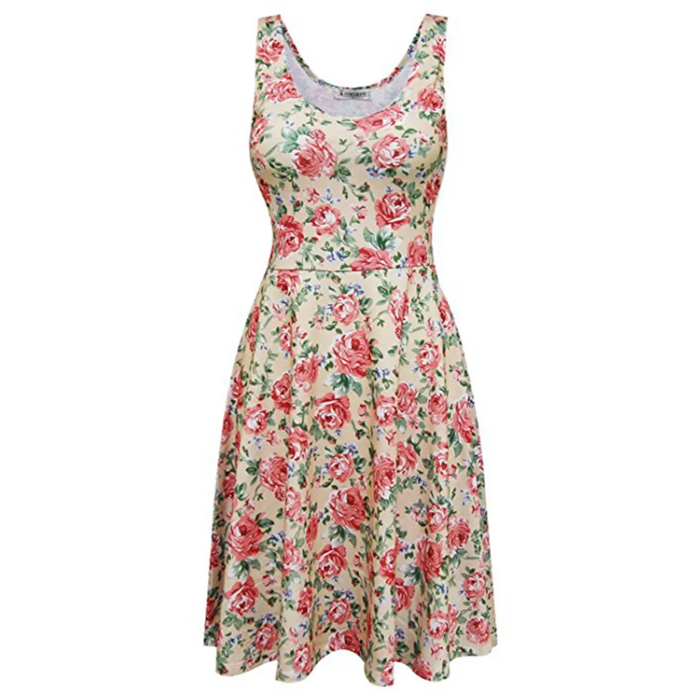 Women Vintage Summer Dress 2018 Sleeveless A Line Print Floral Party ...