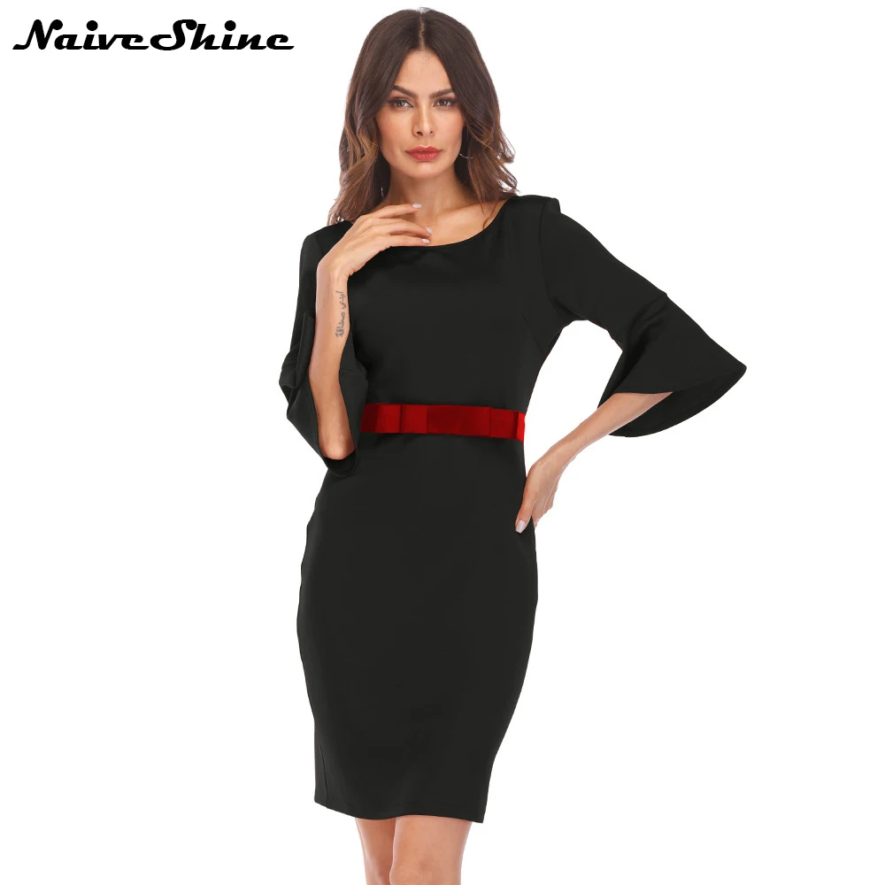 Naive-Shine-Elegant-Women-s-Flare-Sleeve-Casual-Dresses-3-4-Sleeve-O ...