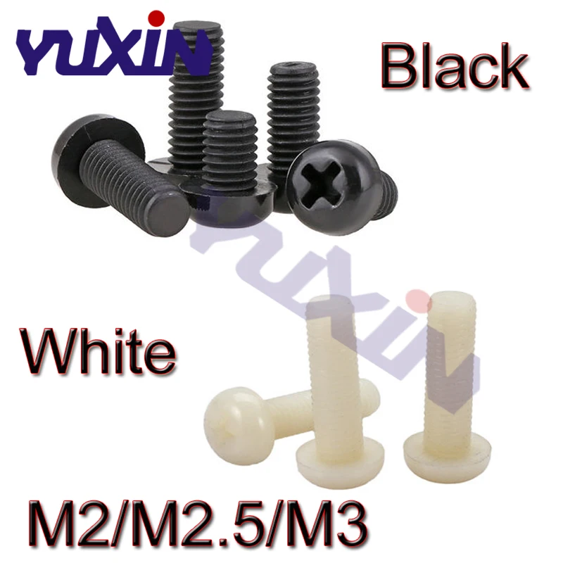 Vis à tête ronde Phillips en Nylon noir/blanc, 200 pièces, M2 * L M2.5 * L M3 * L | AliExpress