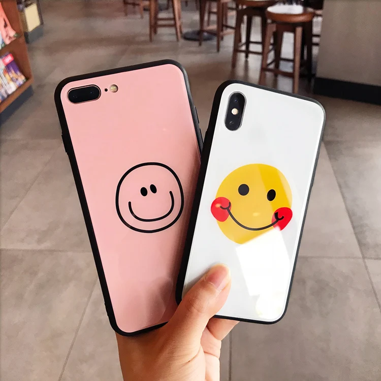 luxury-tpu-Tempered-glass-Smiley-face-Phone-Case-for-iphone-X-7-6-6S-8 ...