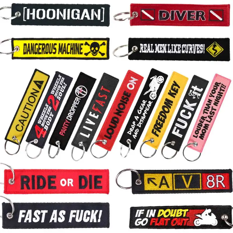 Motorcycle Car keychain Freedom key tag Embroidery yellow key chain key ...