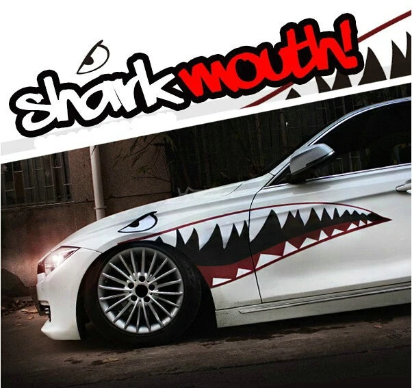 1 Pair Creative Auto-decor White Shark Mouth Car Sticker Colorful Shark ...