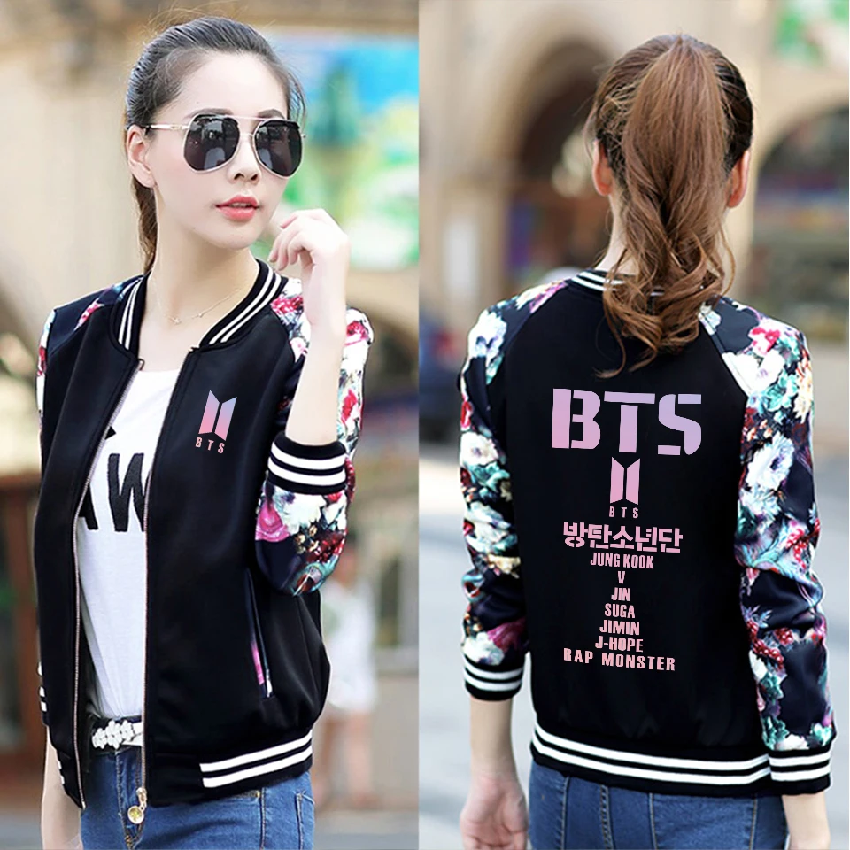 Kpop Bts Bomber Jackets Women Casual Baseball Jackets Printed Hoodies ...