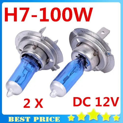 2pcs H7 12v 100w 6000k Xenon H7 Super White Halogen Car Light Source Bulbs Headlights Auto Lamp ...