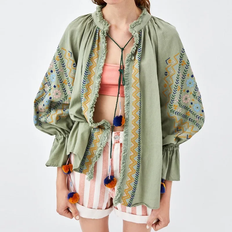 Cotton Boho Jacket 2018 Autumn Ethnic Embroidery Vintage Cardigan Puff ...