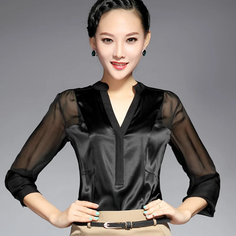 Spring Autumn Plus Size Xxl Xxxl Fashion Womens Silk White Black Red