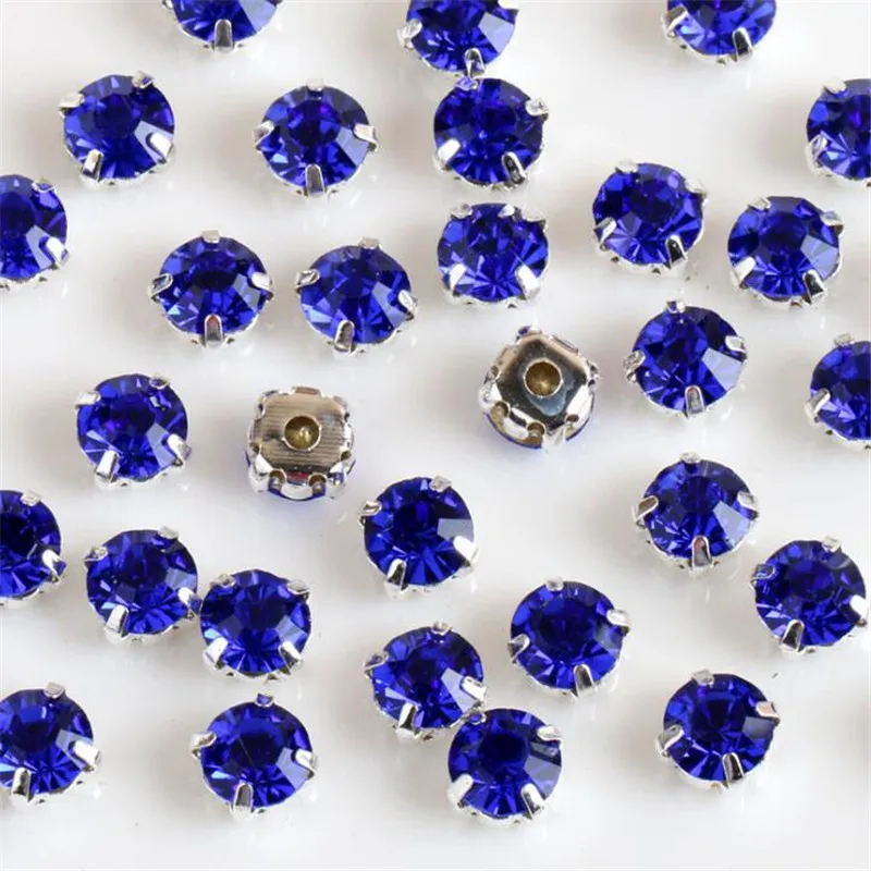 Pick Size 3 4 5 6 7 8 mm Royal Blue Rhinestones with Sewing gold or ...