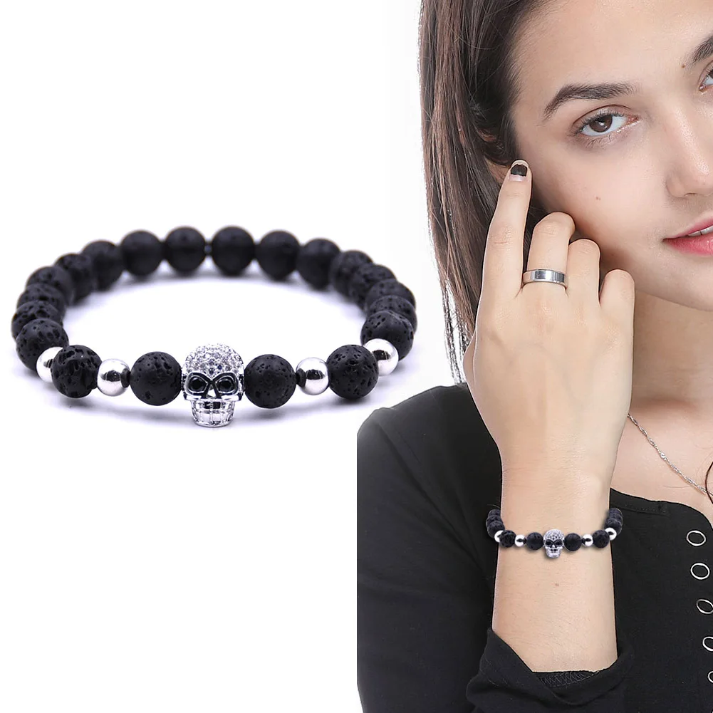 Smile Skull Bracelets Set Elastic Black Beads Chain Skeleton Men ...